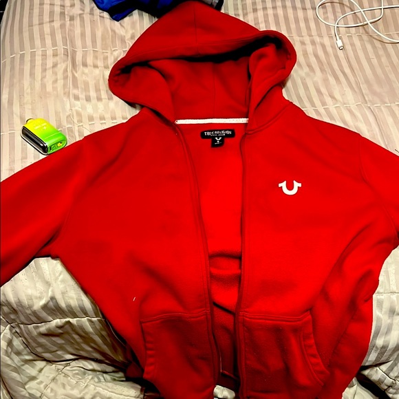 True Religion | Jackets & Coats | True Religion Red Zipup Hoodie | Poshmark